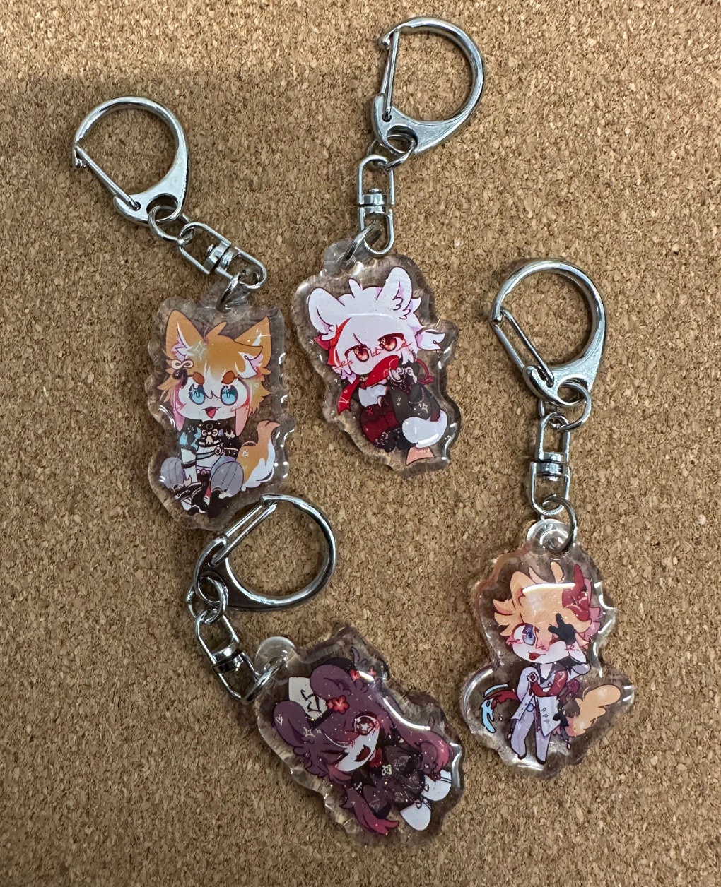 Genshin Impact Acrylic Glitter Epoxy Keychain Charm Hutao, Gorou ...