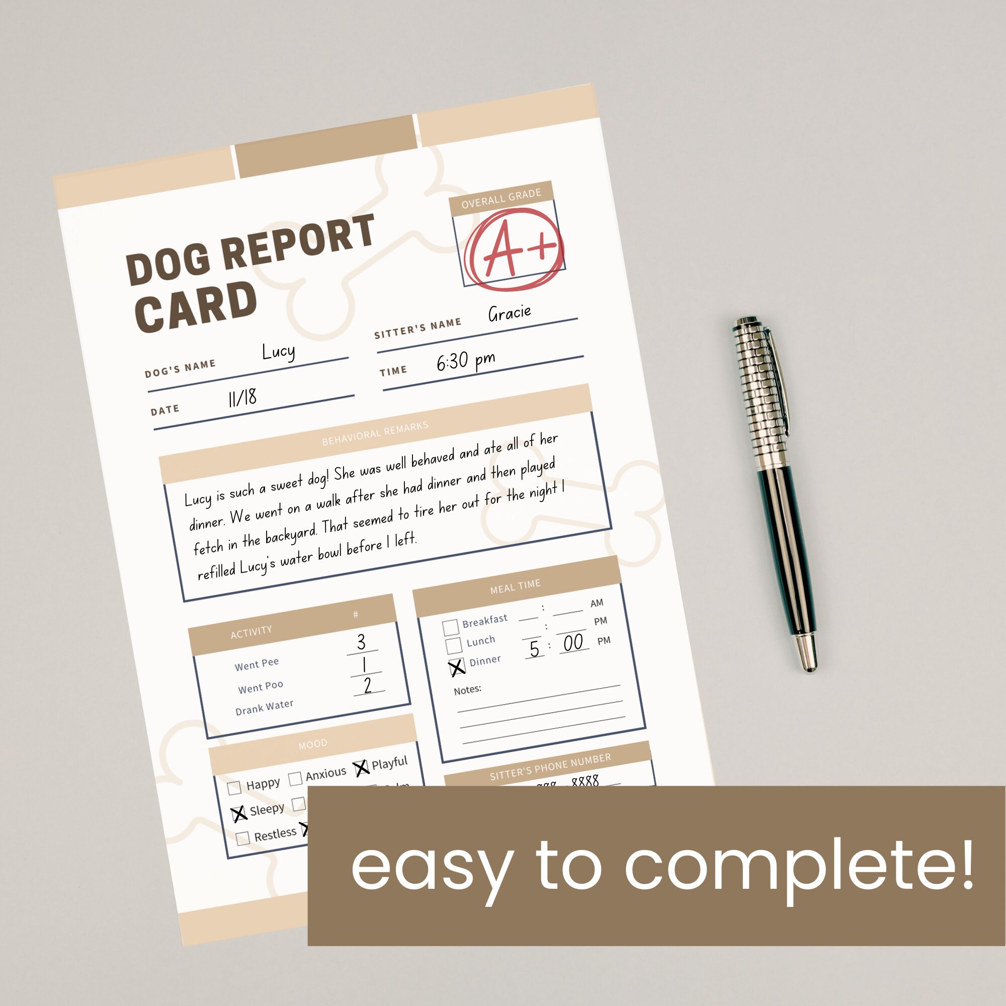 Dog Report Card Printable for Dog Sitters and Dog Boarders | Leave ...