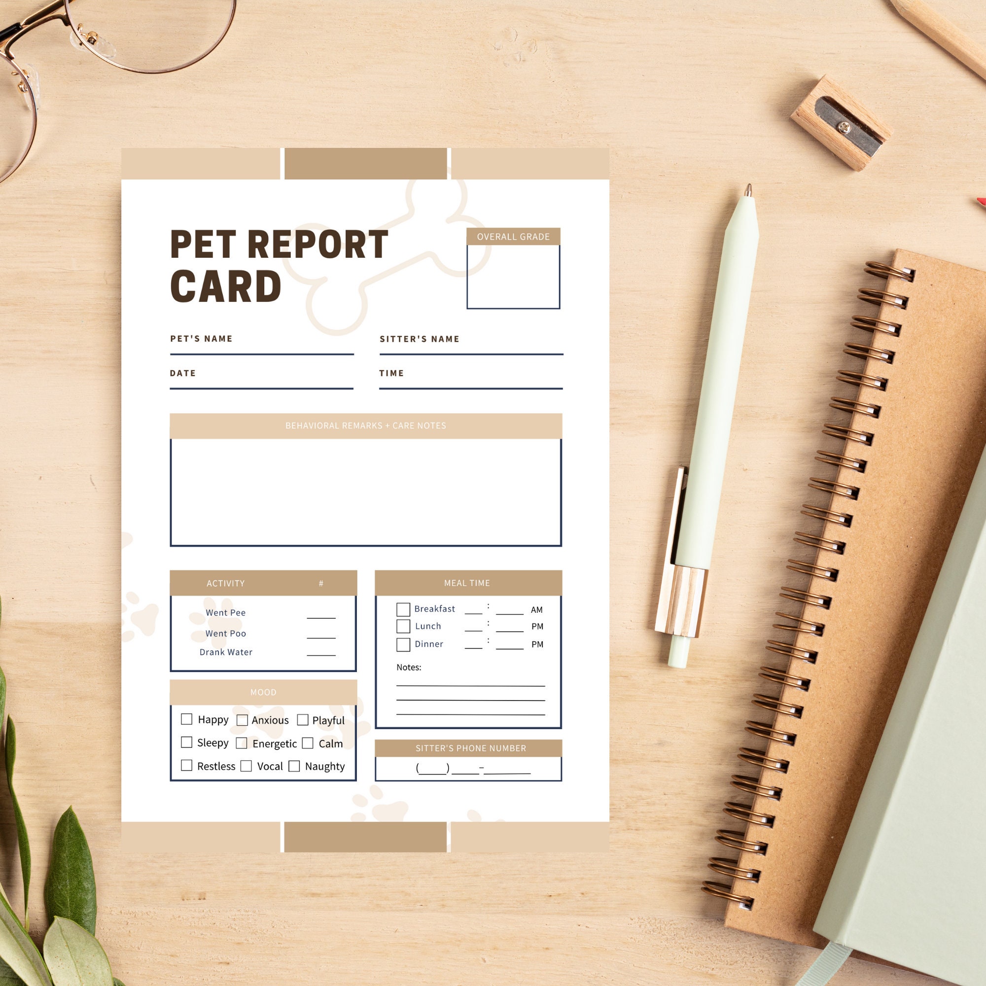 Pet Report Card Printable for Dog and Cat Sitters/ Boarders | Leave ...