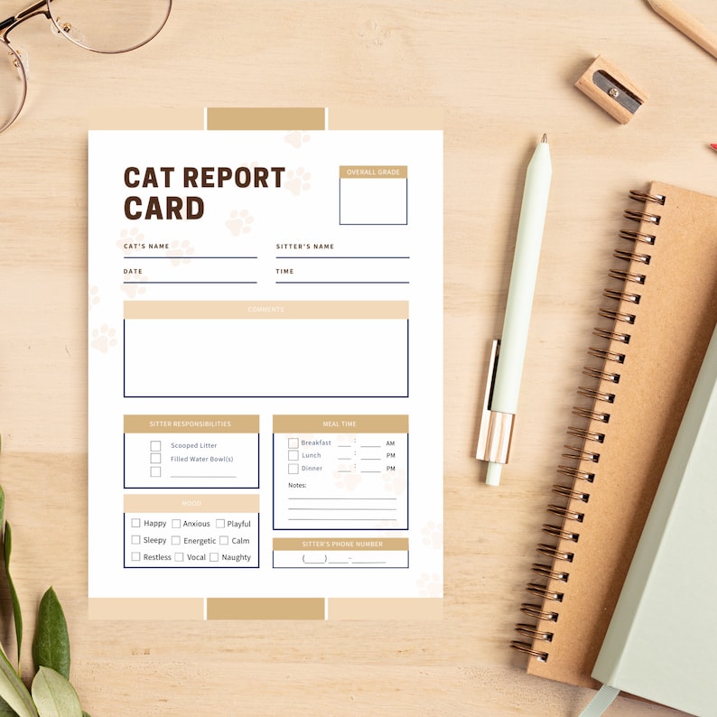 Cat Report Card Printable for Cat Sitters and Cat Boarders | Leave ...
