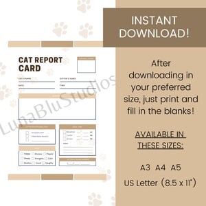 Cat Report Card Printable for Cat Sitters and Cat Boarders | Leave ...