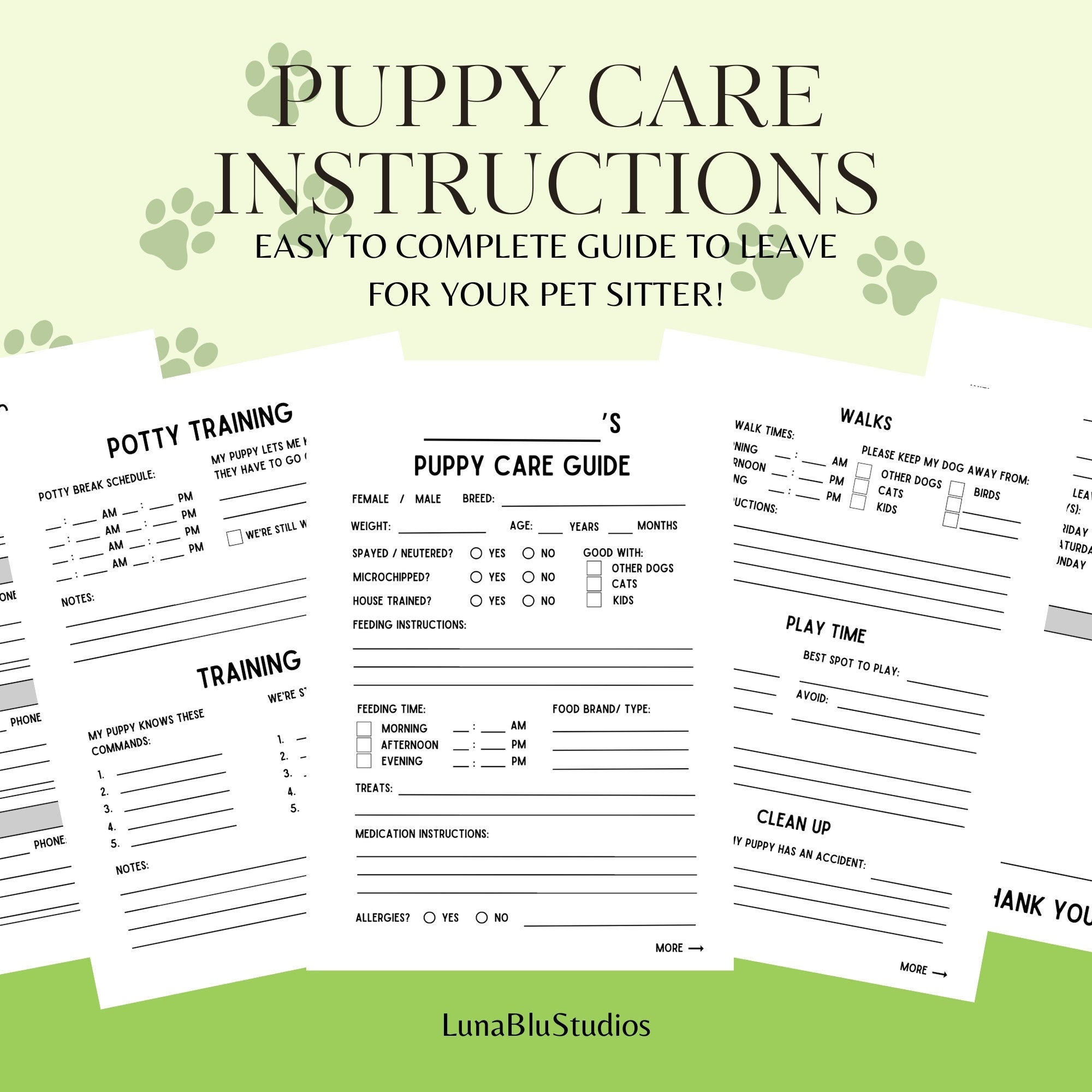 Puppy Care Guide for Pet Sitters | Printable Dog Sitter Instructions ...
