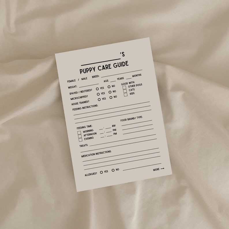 Printable Puppy Care Guide for Pet Sitters | Dog Sitter Notes | Dog ...