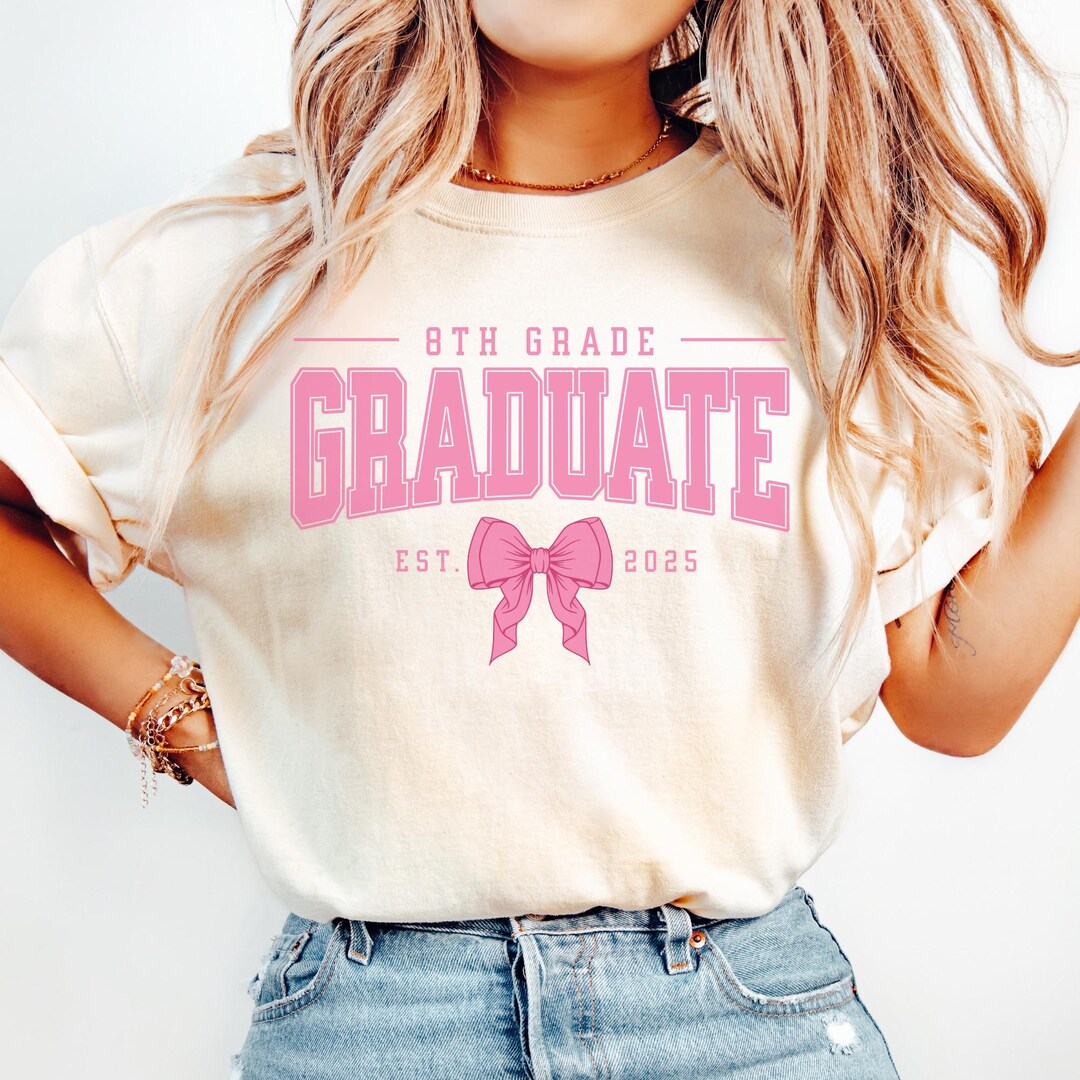 8th Grade Graduation Pink Coquette Bow Shirt, Custom Eighth Grade Grad ...