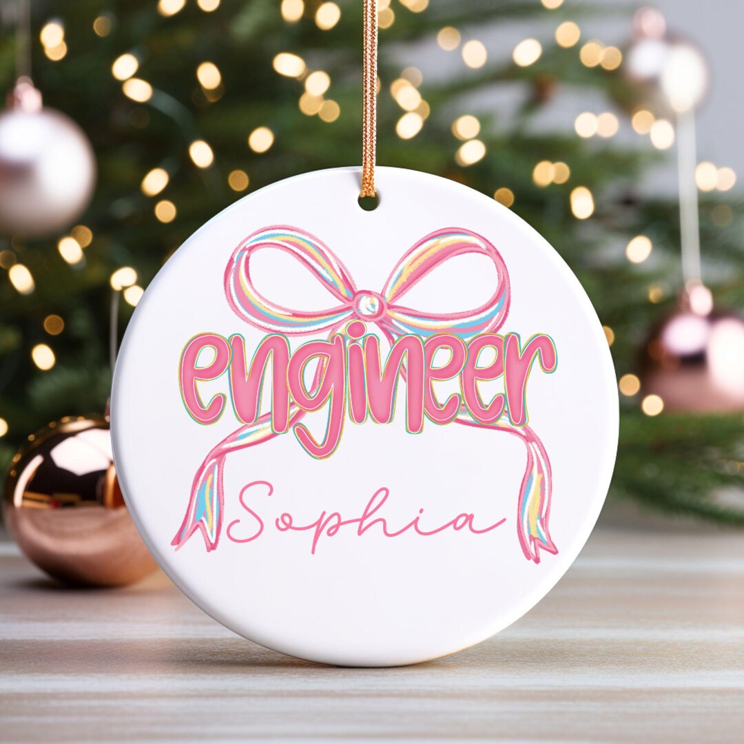 Engineer Girl Ornament, Personalized Coquette Bow Engineer Christmas ...