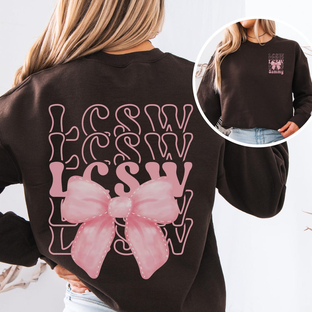 Personalized LCSW Coquette Bow Sweatshirt, Custom Gift for Social ...