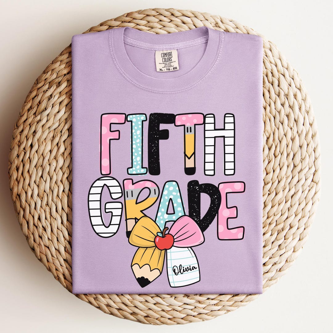 Custom 5th Grade Kids Notebook Bow Shirt, Personalized Fifth Grade ...