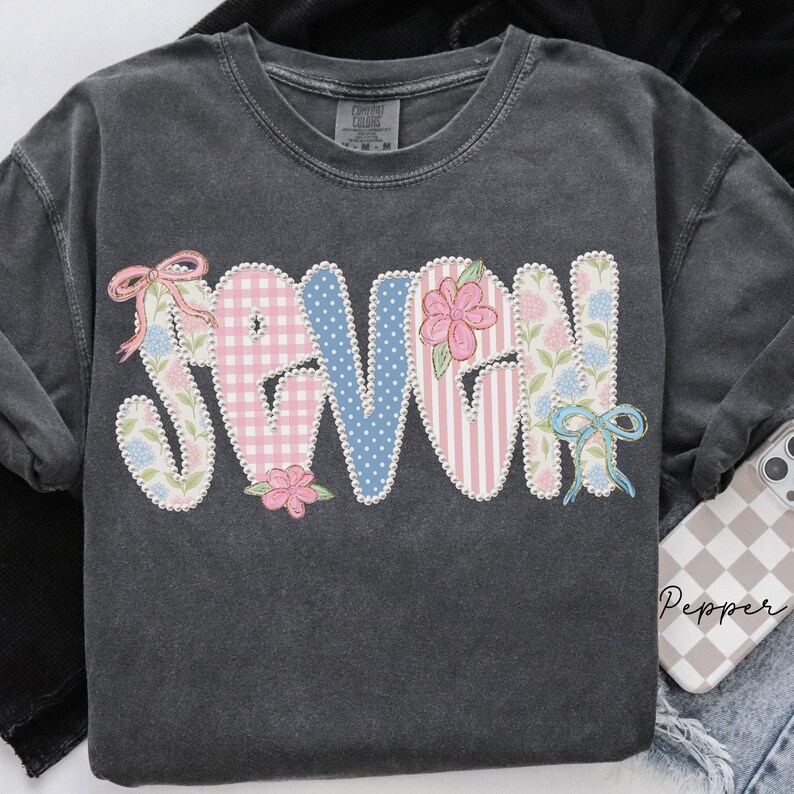 7th Birthday Floral Pearl Grandmillennial Shirt, Seven Pearl Coquette ...