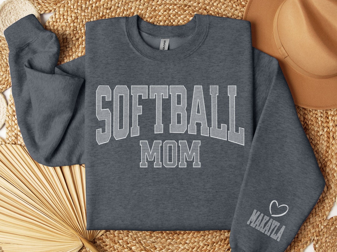 Softball Mom Sweatshirt With Sleeve Design, Custom Softball Mom Hoodie ...