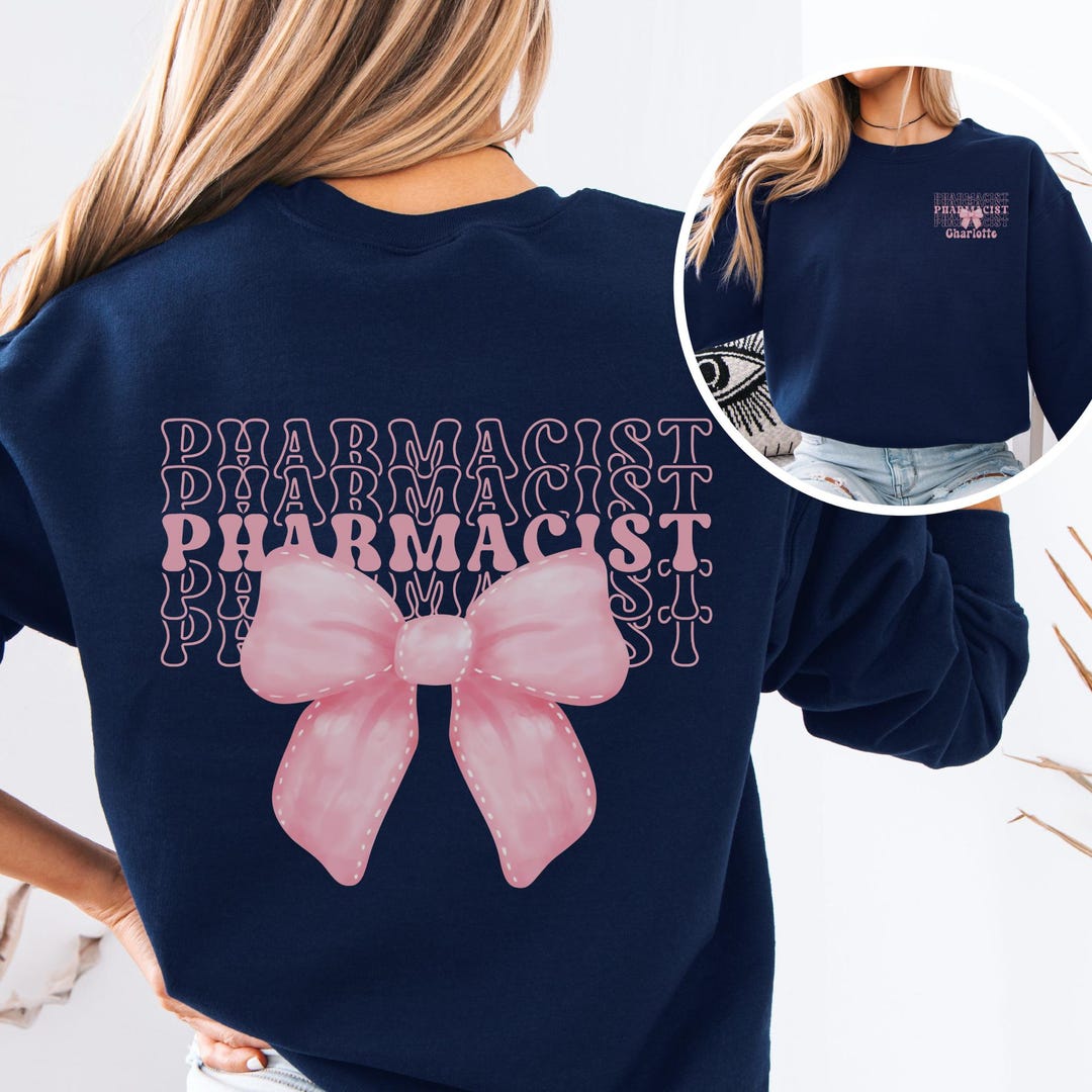 Personalized Pharmacist Coquette Bow Sweatshirt, Custom Pharmd Hoodie ...