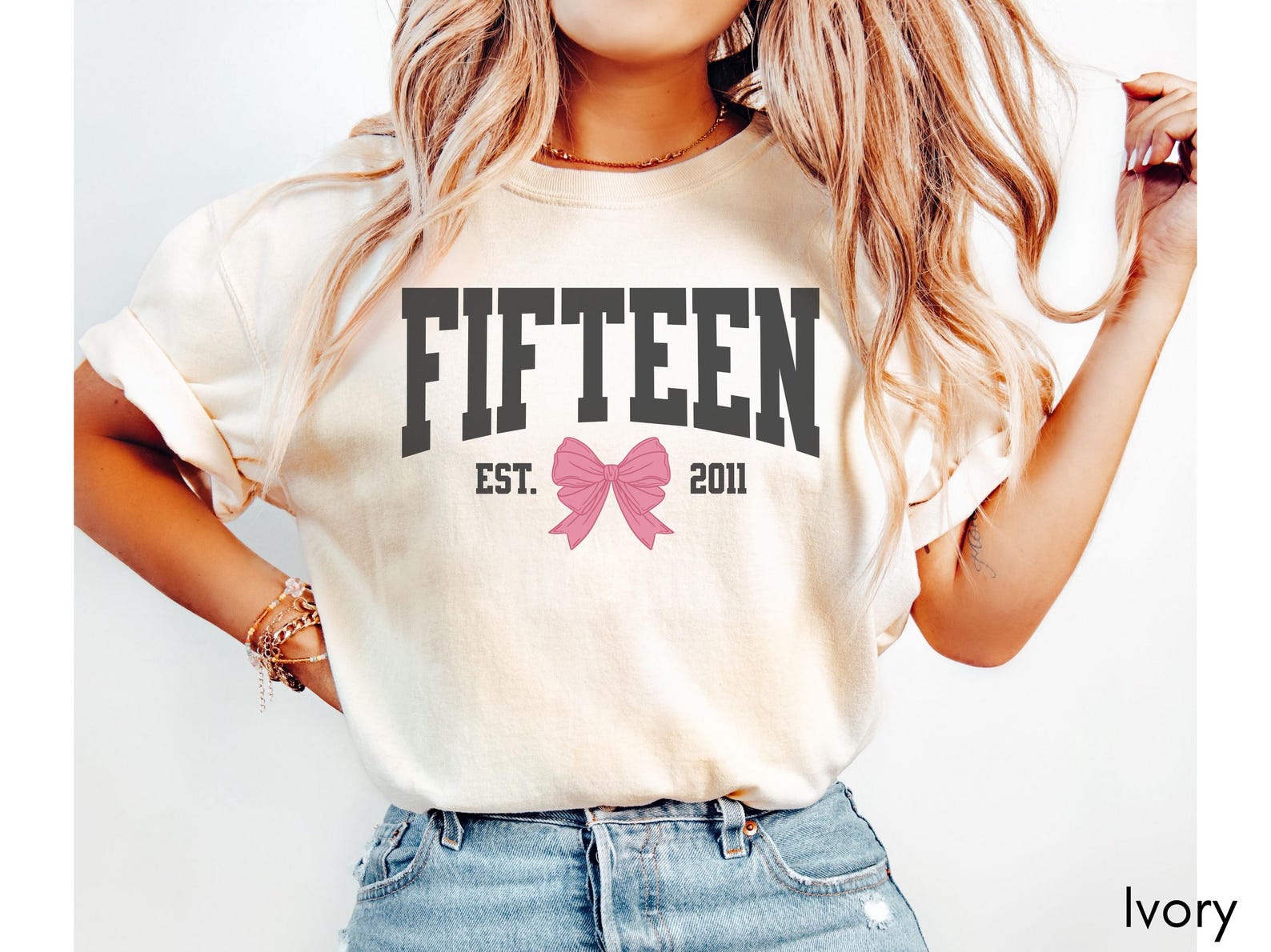 Coquette Bow Fifteenth Birthday Shirt, University Style Girls Birthday ...