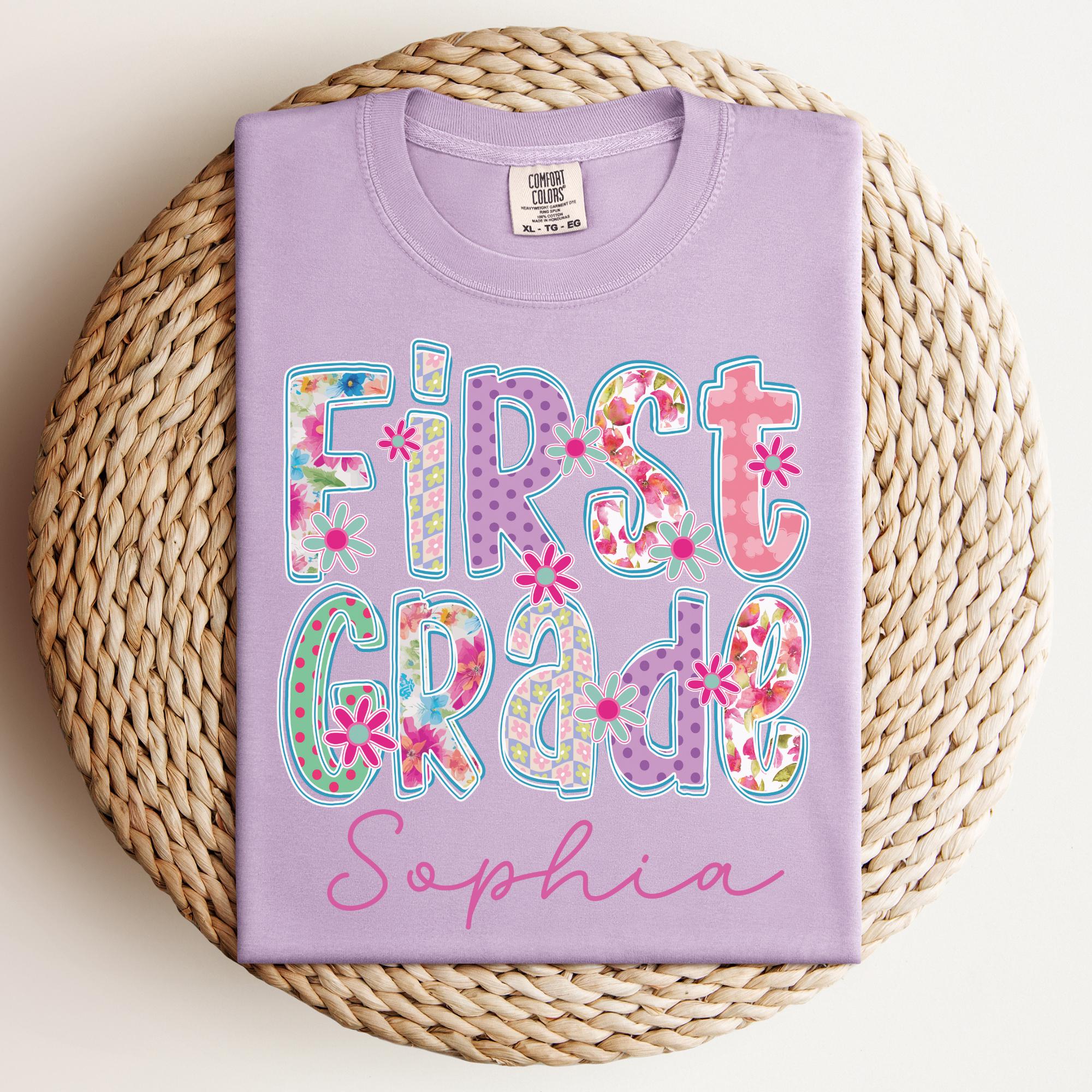 Custom Kids Name Back to School First Grade Shirt, Personalized Preppy ...