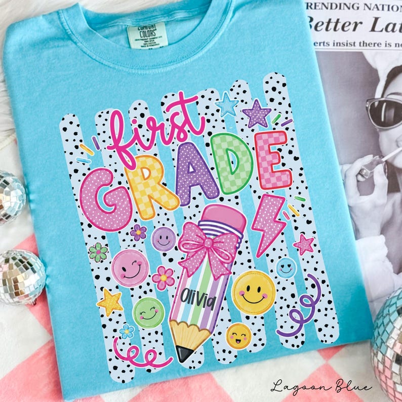 Personalized First Grader Stripes Shirt, Custom Striped Girls Back to ...