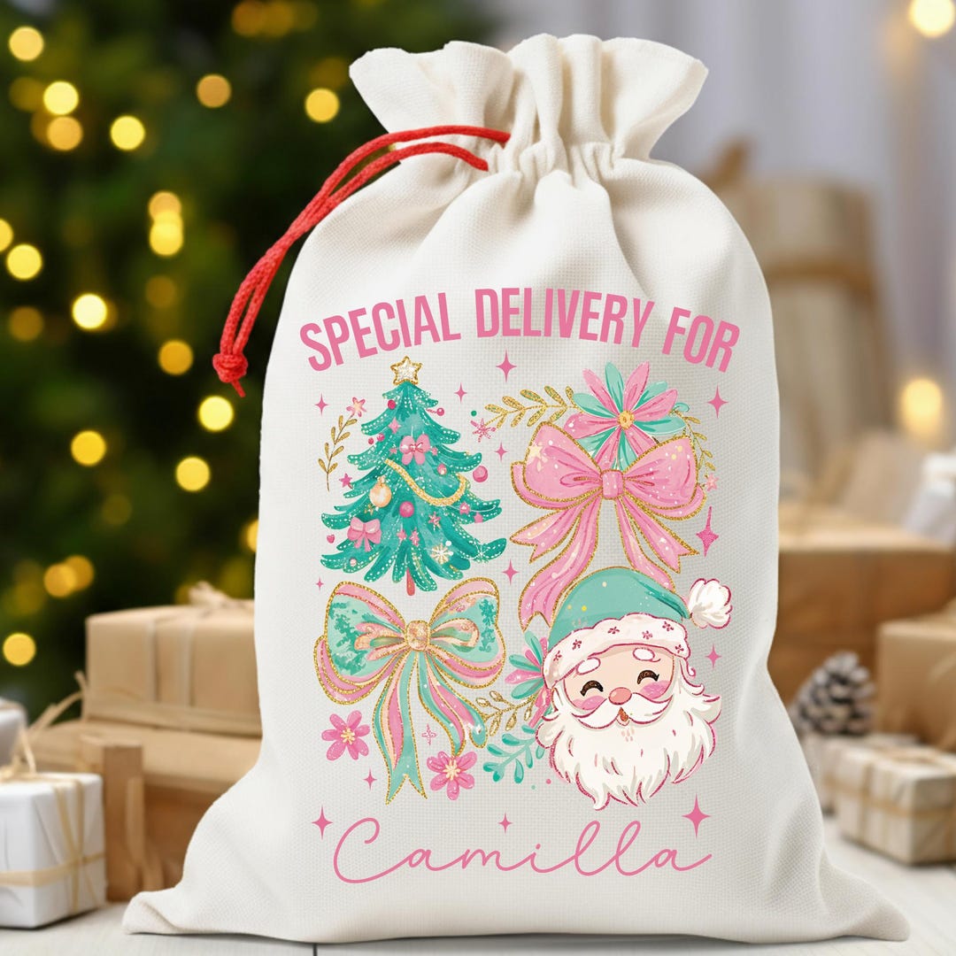 Special Delivery Santa Bag for Girls, Personalized Coquette Bow Santa ...