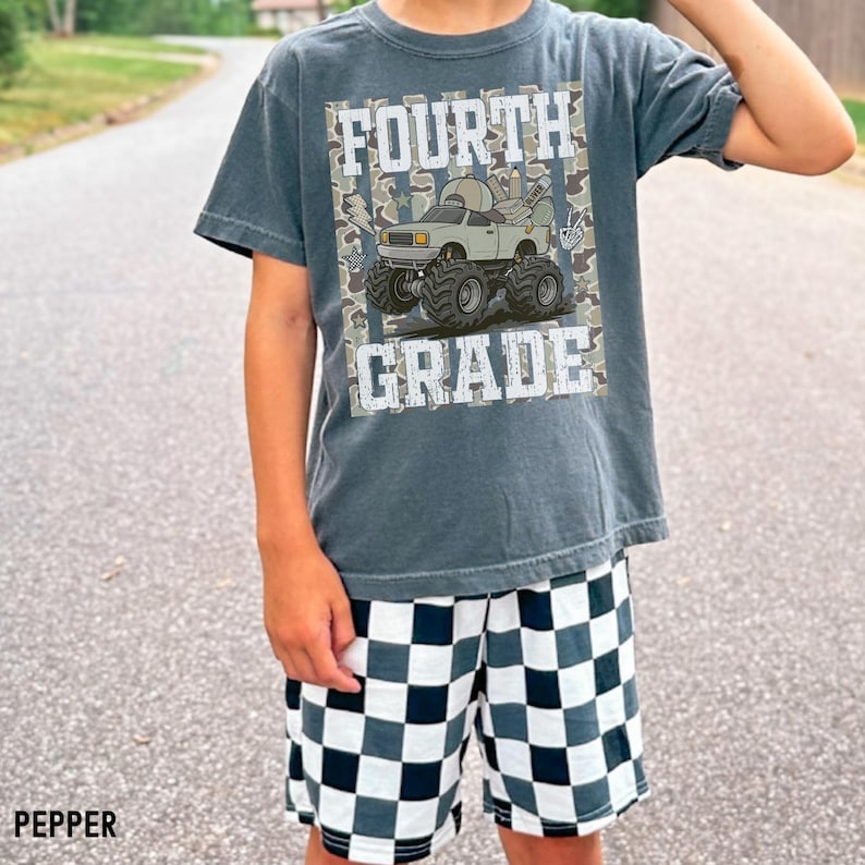 Fourth Grade Boy Back to School Striped Camo Shirt, Personalized First ...