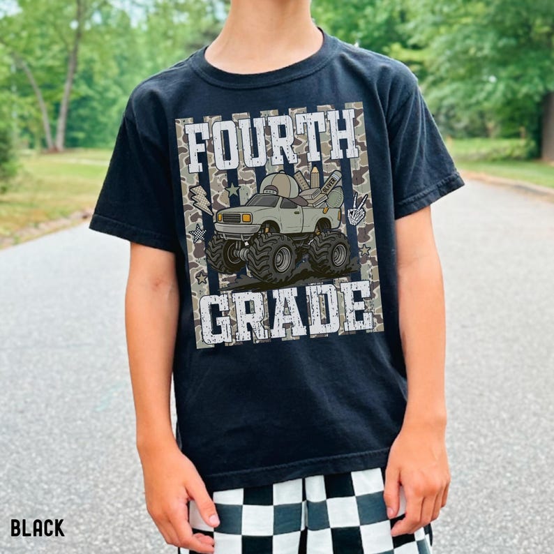 Fourth Grade Boy Back to School Striped Camo Shirt, Personalized First ...