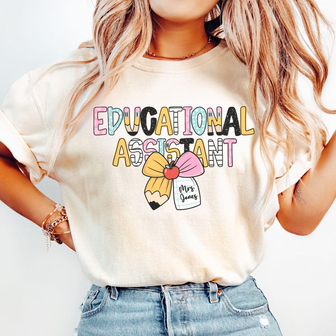 Personalized Educational Assistant Teacher Coquette Bow Shirt, Custom ...