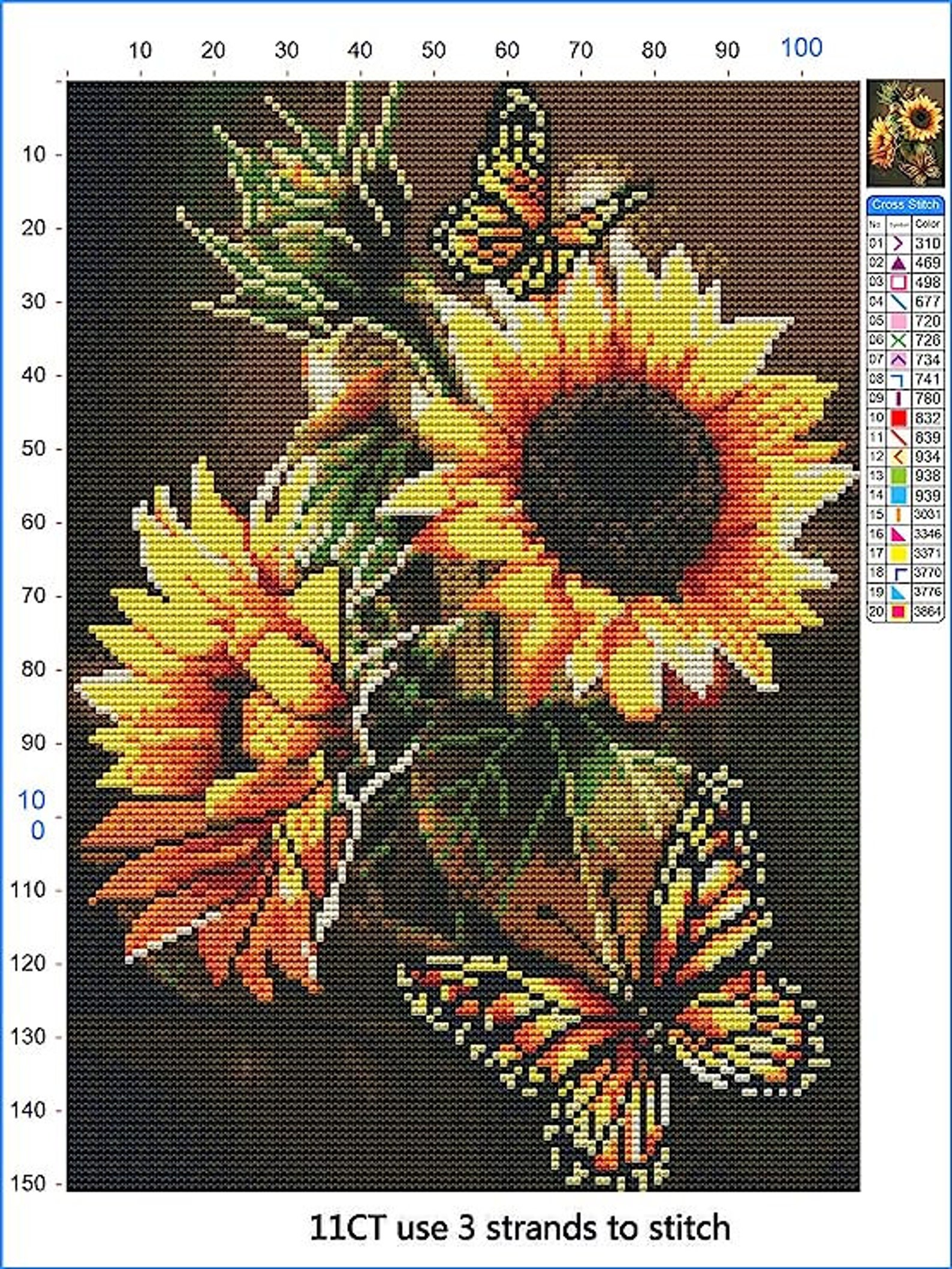 Sunflower Stamped Cross Stitch Kit, Sunflower Cross Stitch Pattern ...