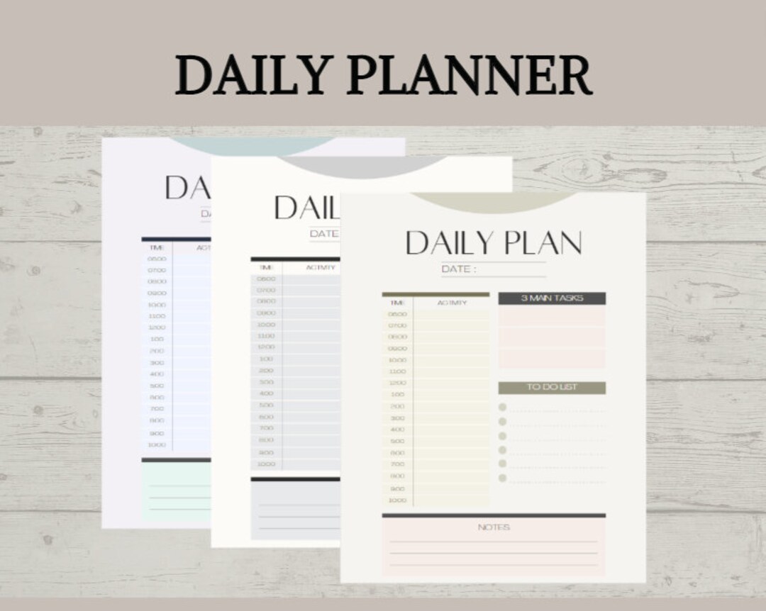 Printable Daily Planner - Simple Design in 3 Colors and 2 Sizes - Etsy