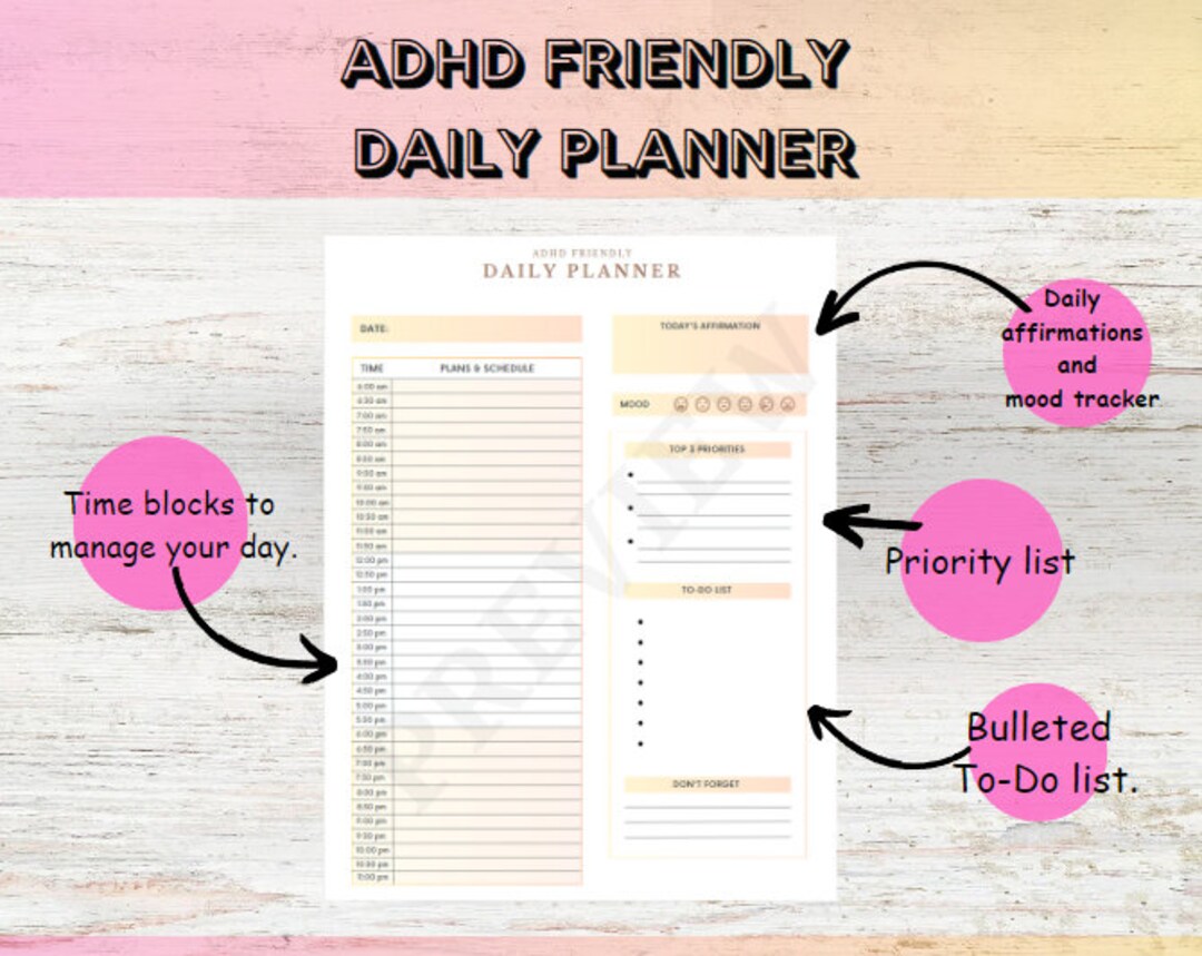 Printable ADHD Daily Planner - Stay Focused and Organized - Etsy