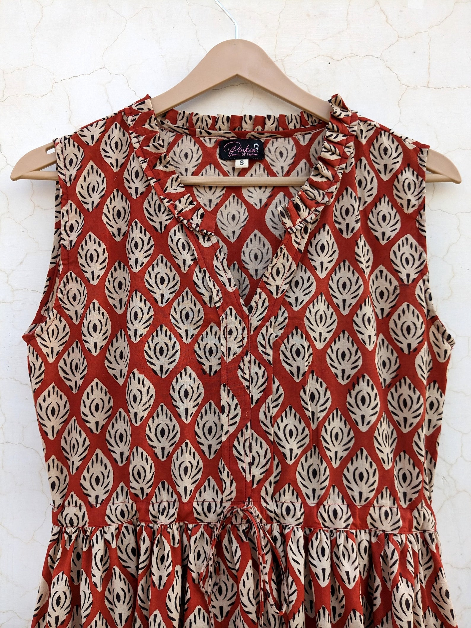 Hand Block Printed Sleeveless Dress Summer Dress Cotton Dress Floral ...