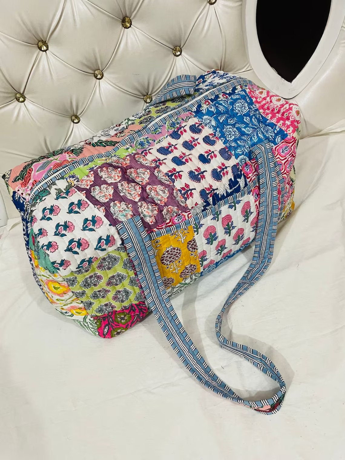 Large Cotton Weekend Duffle Bags Quilted Fabric Women's Travel Bag ...