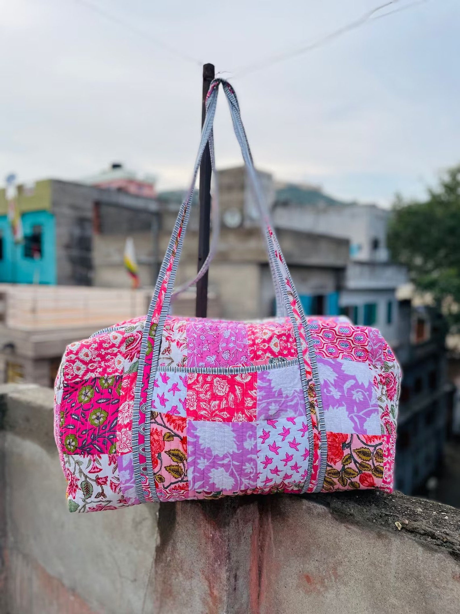 Large Cotton Weekend Duffle Bags Quilted Fabric Women's Travel Bag ...