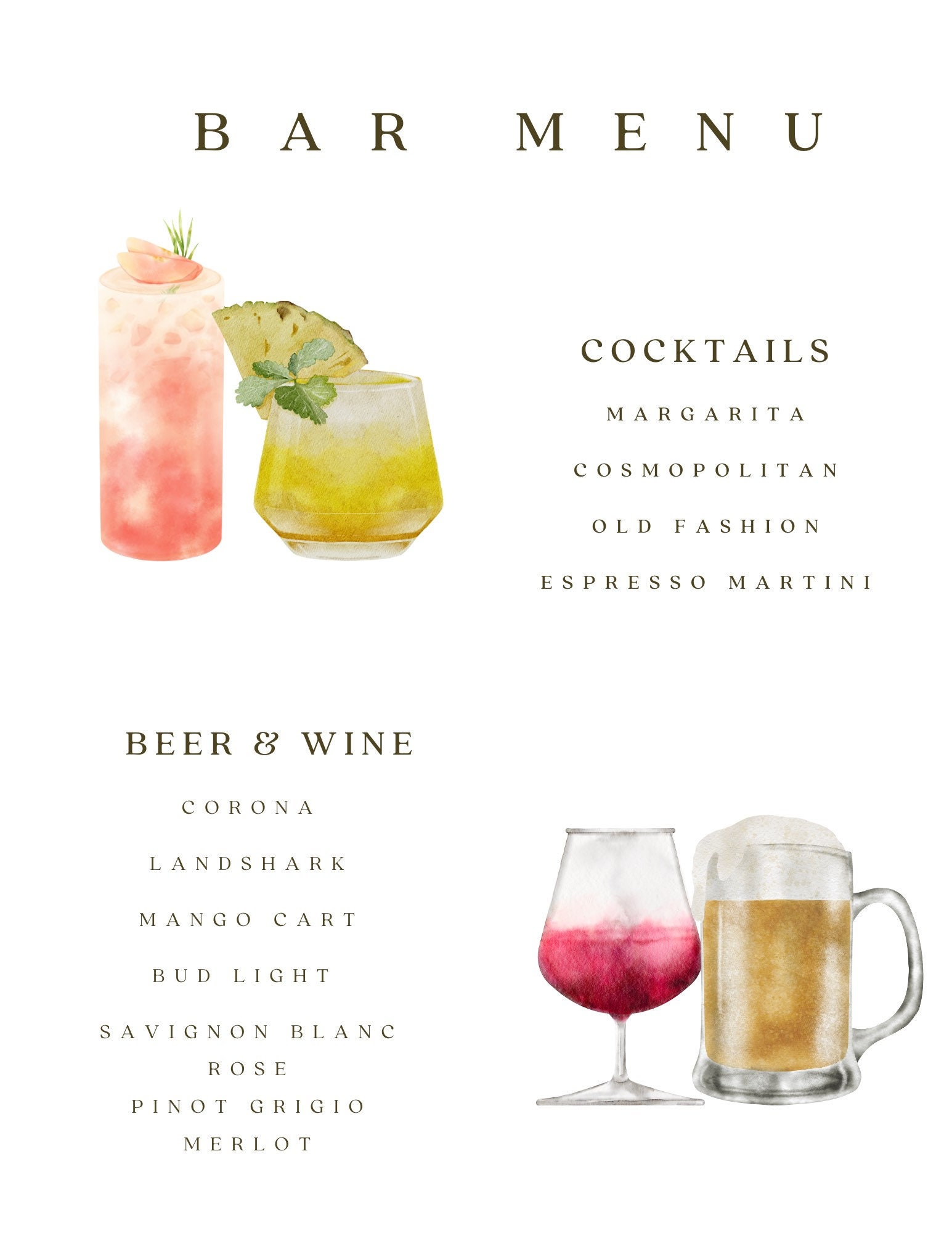 Wedding Bar Menu, Bar Menu for Wedding, Bar Sign for Wedding, Wedding ...