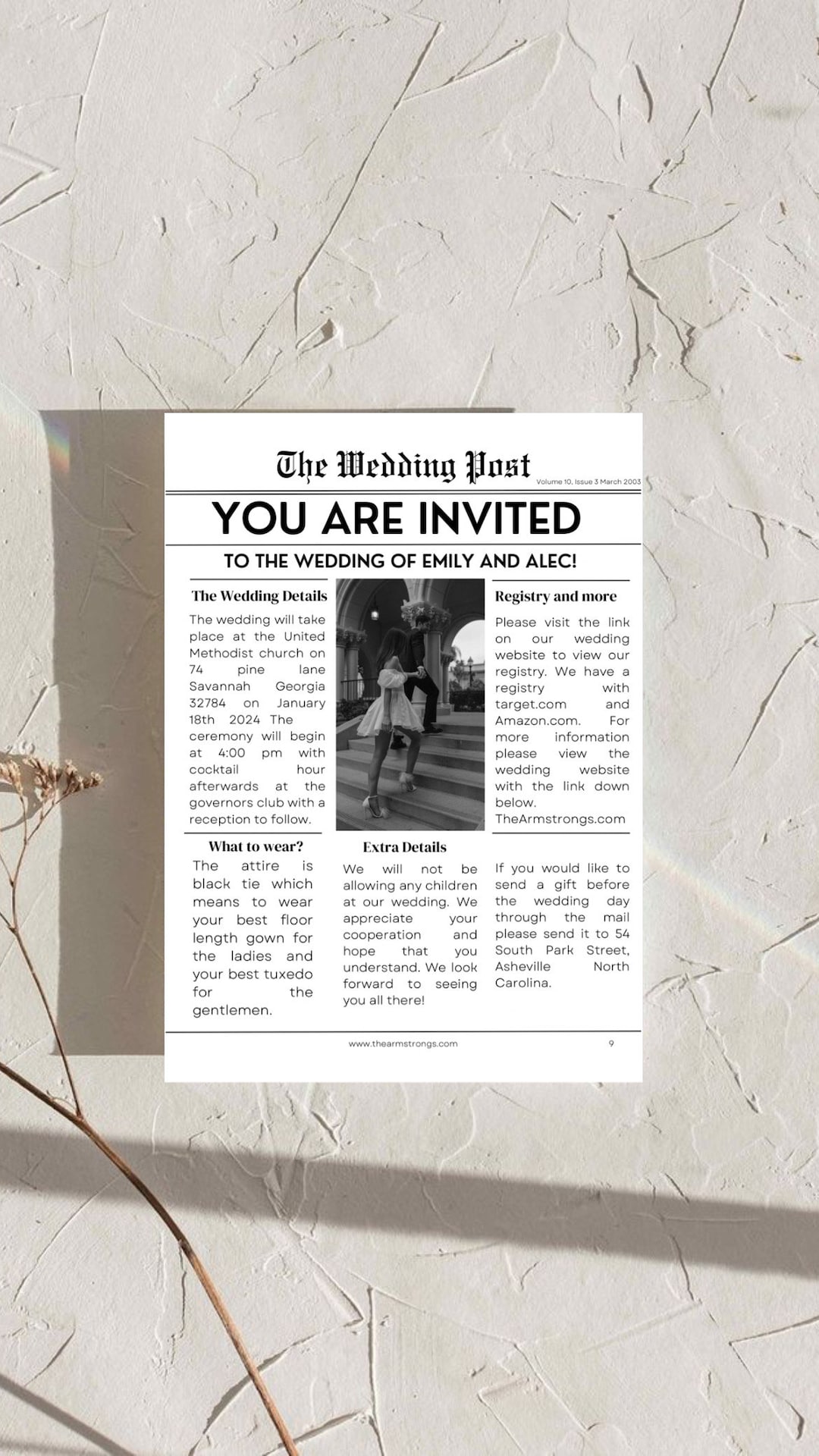 Newspaper Wedding Invitations, Newspaper Wedding Invite Template, Fully ...