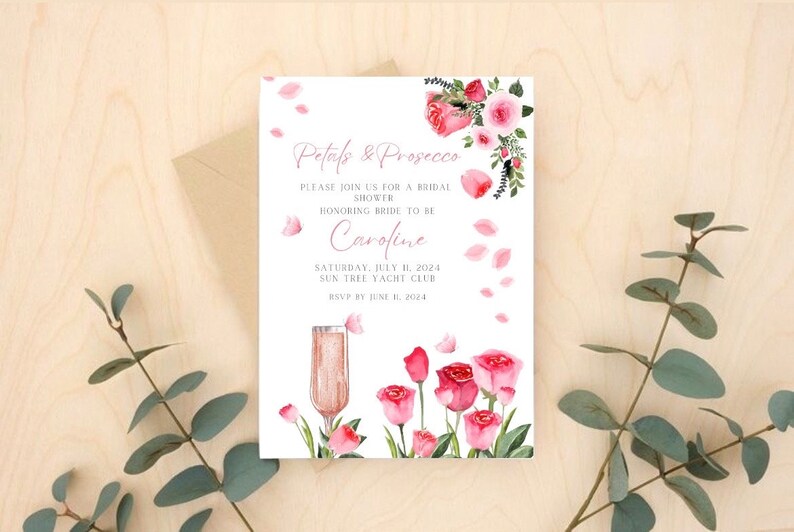 Petals and Prosecco Invitation, Petals Prosecco Invite, Petals and ...