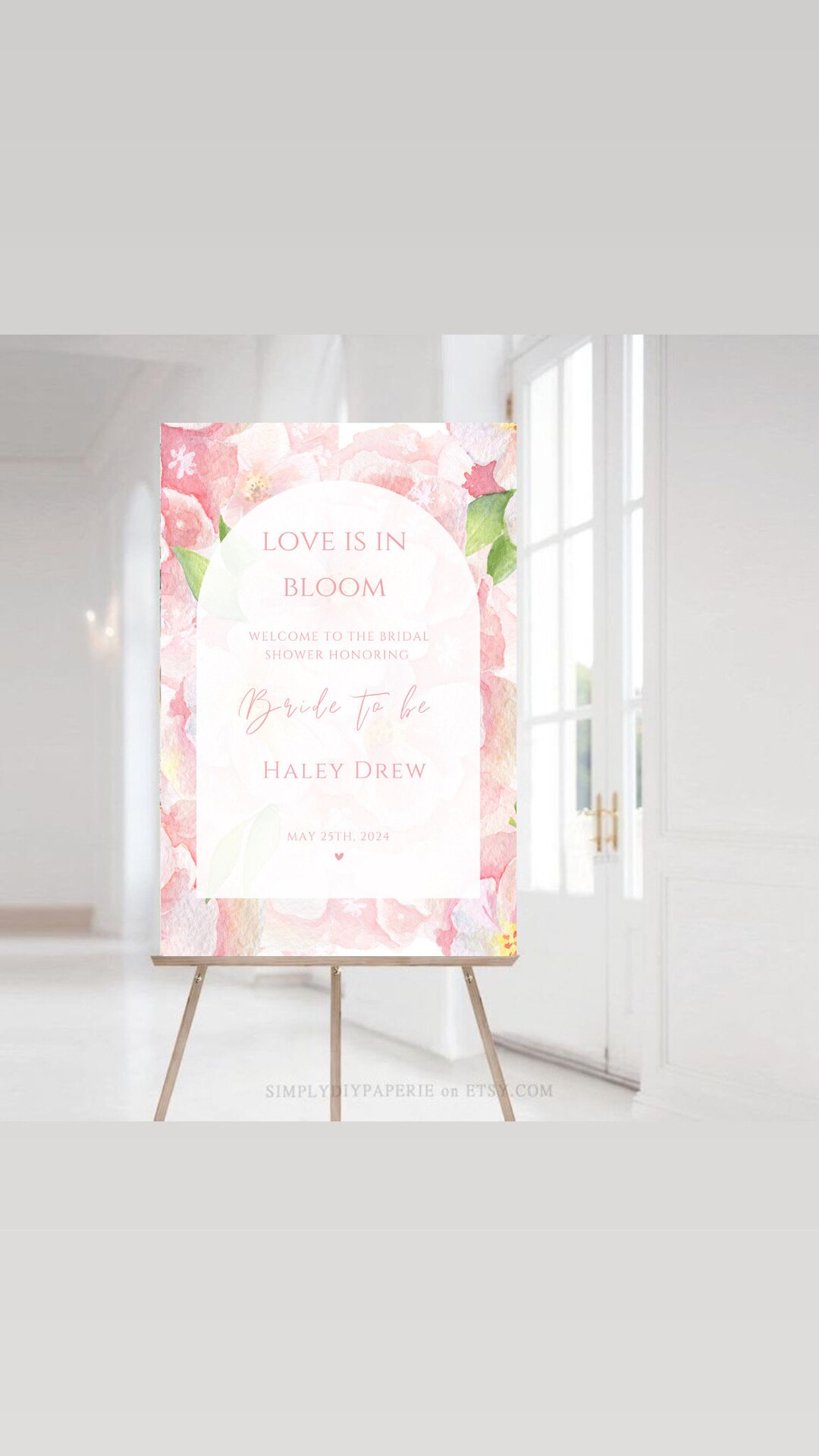 Love is in Bloom Bridal Shower Welcome Sign, Floral Bridal Sign, Pink ...