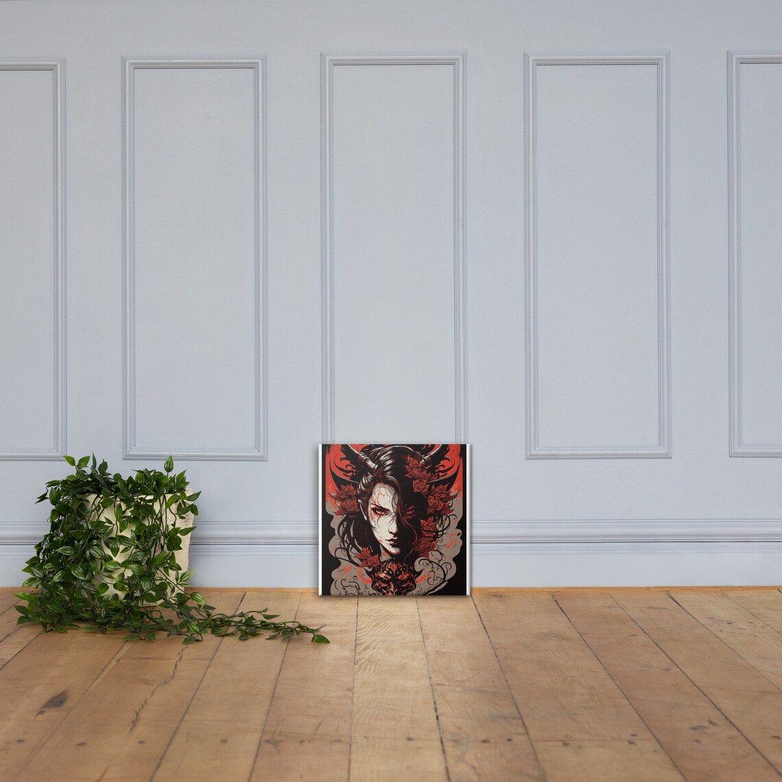 Canvas "oni Seduction: Japanese Style Devil's Face With Alluring Women ...