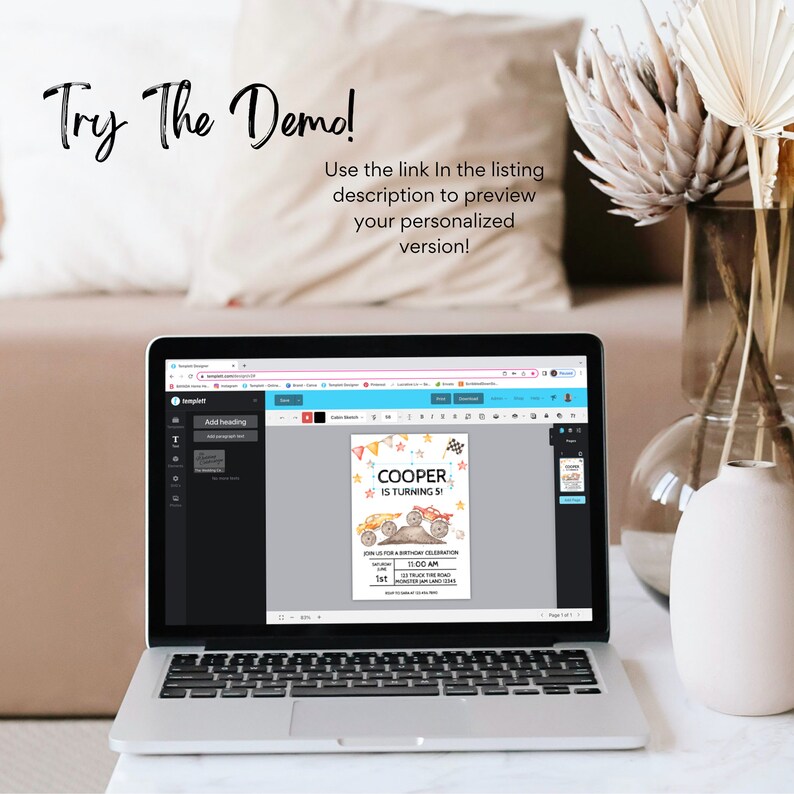 Monster Truck Birthday Invitation, Monster Truck Invitation, Monster Truck Invite, Digital ...