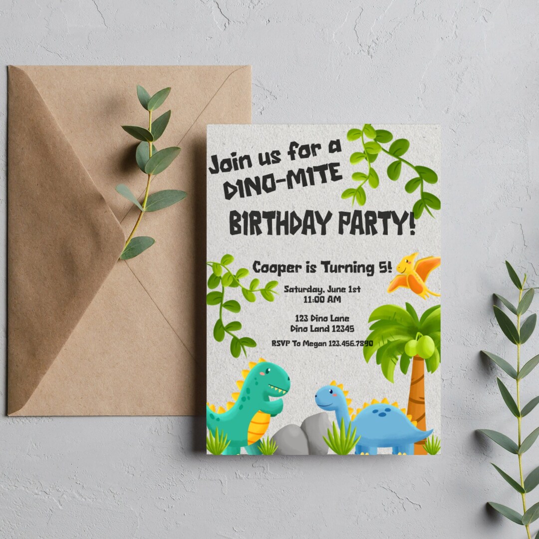Dinosaur Birthday Invitation, Dinosaur Party Invite, Dinosaur Party ...
