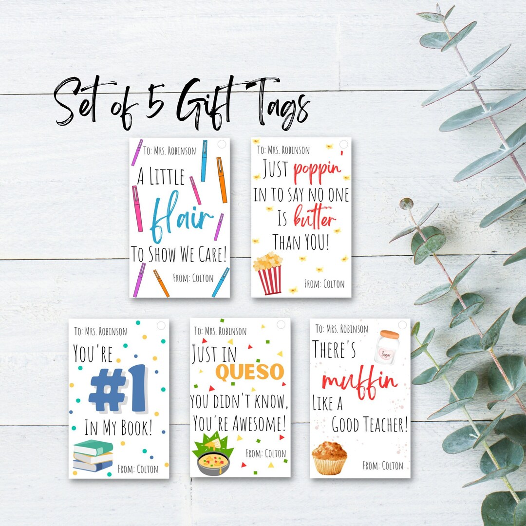Teacher Appreciation Gift Tags, Digital Gift Tags, Printable Gift Tags ...