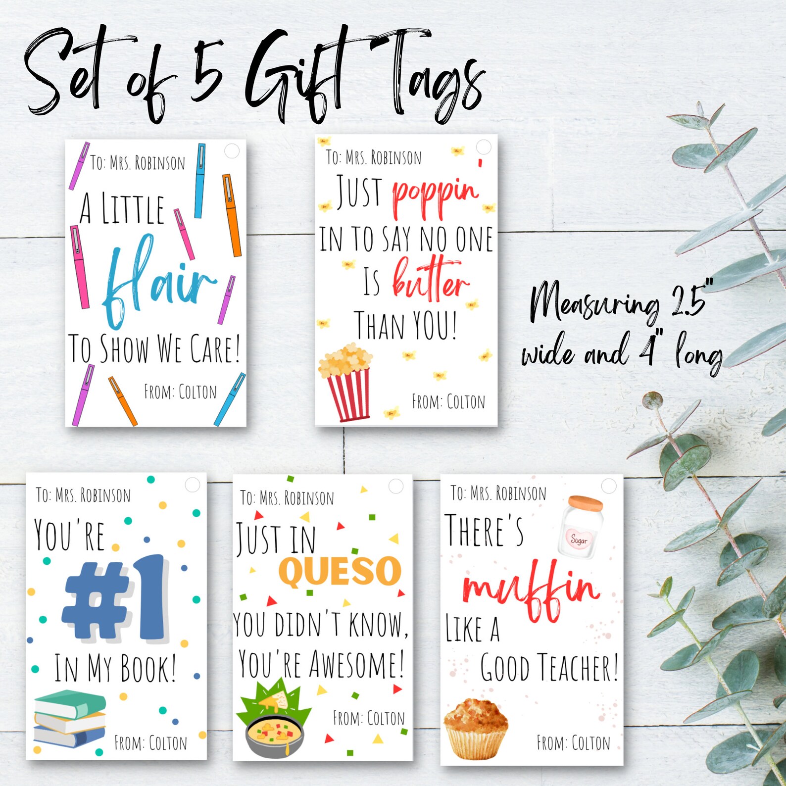 Teacher Appreciation Gift Tags, Digital Gift Tags, Printable Gift Tags ...