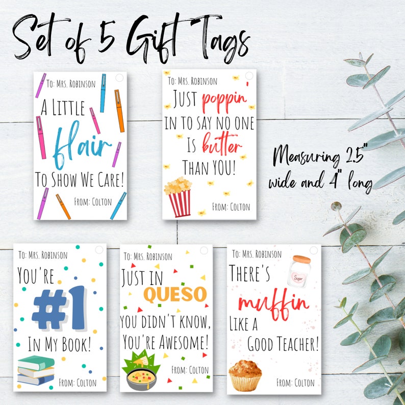 Teacher Appreciation Gift Tags, Digital Gift Tags, Printable Gift Tags ...