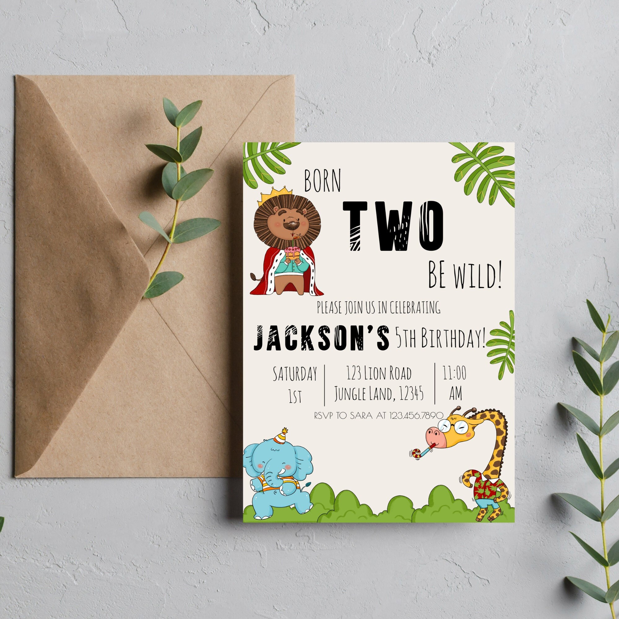 Jungle Birthday Invitation, Digital Jungle Invitation, Printable Jungle ...