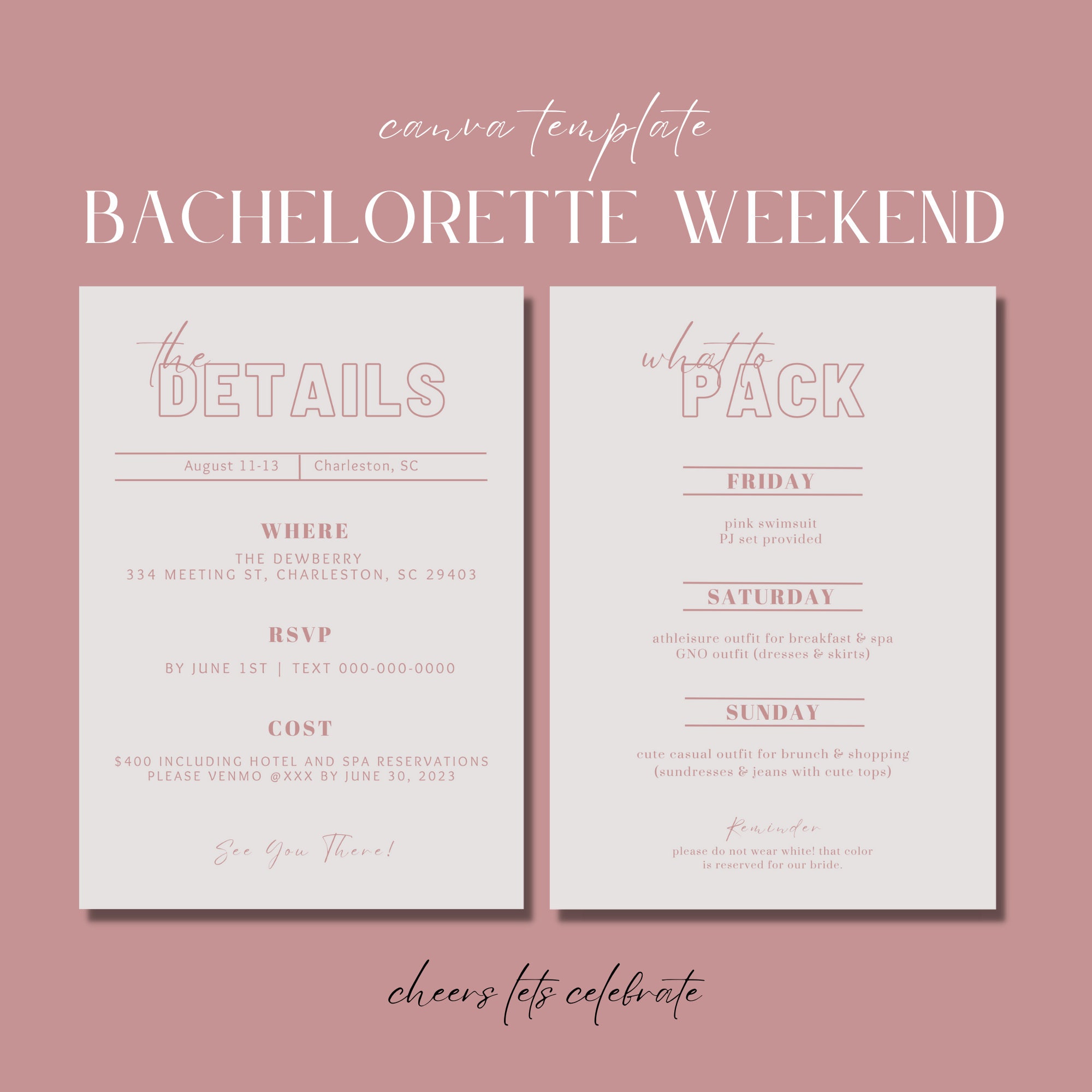 Bach & Boozy Full Bachelorette Weekend Template Set | Customize and ...