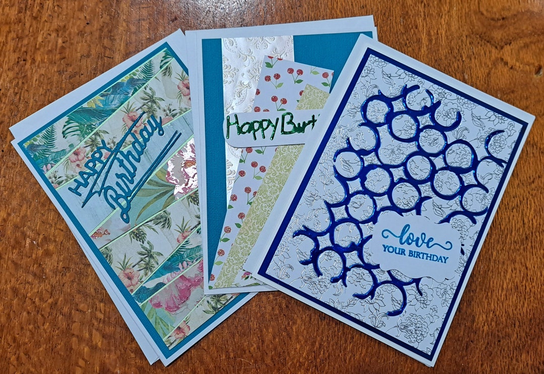 Multi-pack 'happy Birthday' Blue Design Cards Free Envelopes - Etsy