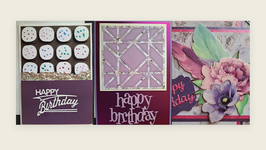 Multi-pack - Purple 'happy Birthday' Cards + Free Envelopes - Etsy
