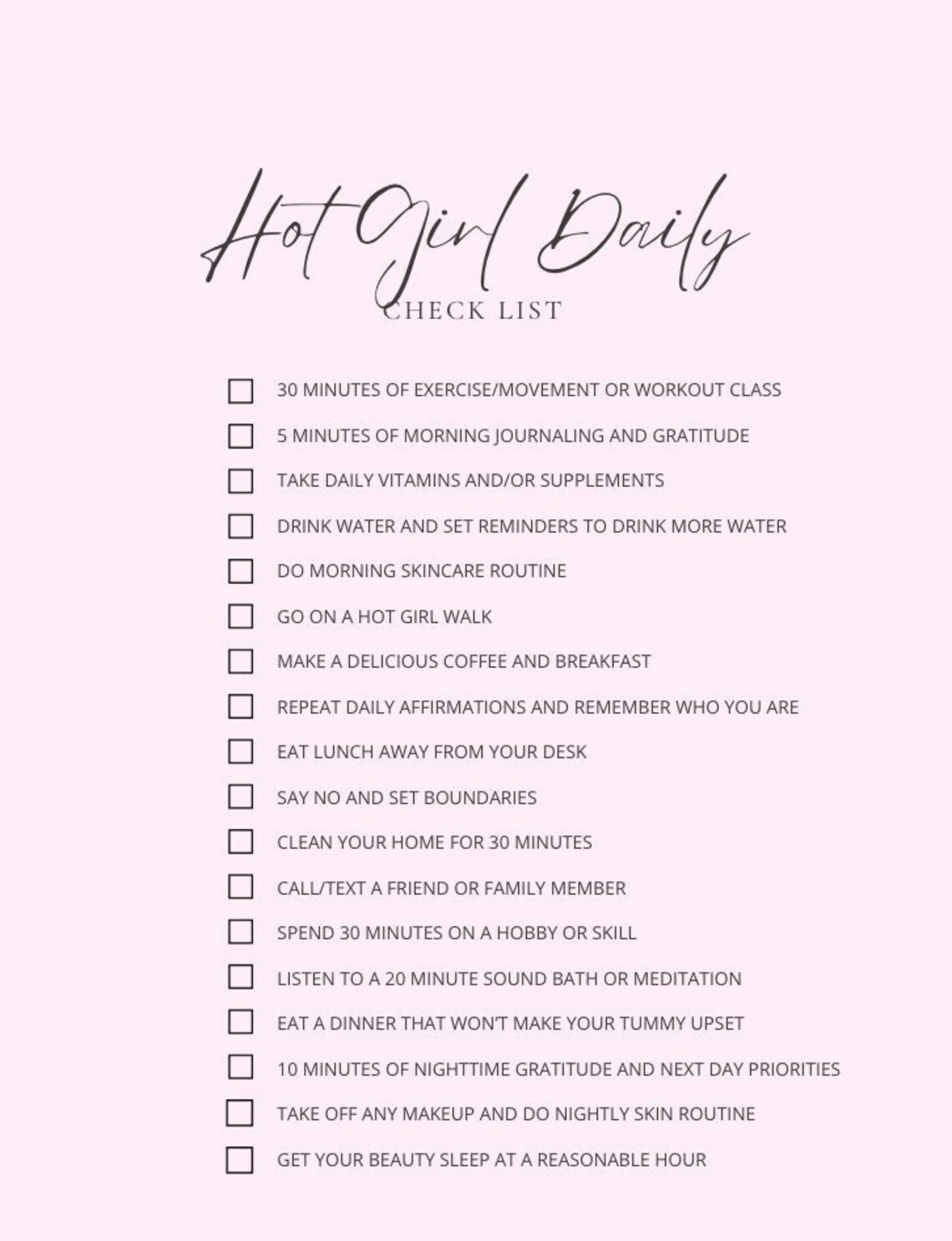 Hot Girl Daily Checklist Etsy