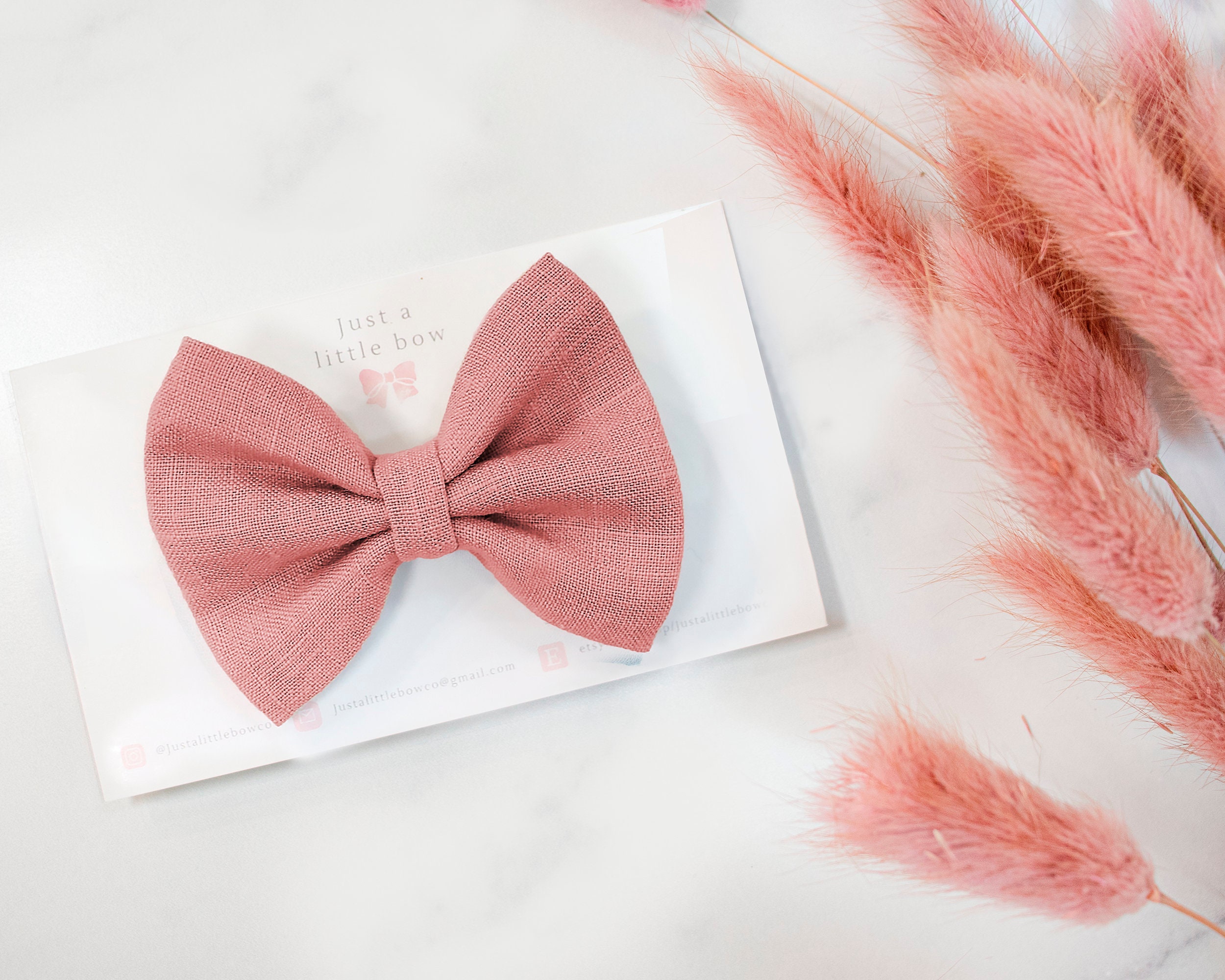 Dusty Pink Linen Bow | Pink Linen Hair Bow | Simple Pink Headband Bow ...