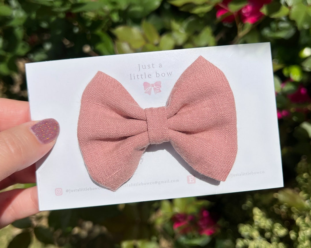 Dusty Pink Linen Bow | Pink Linen Hair Bow | Simple Pink Headband Bow ...