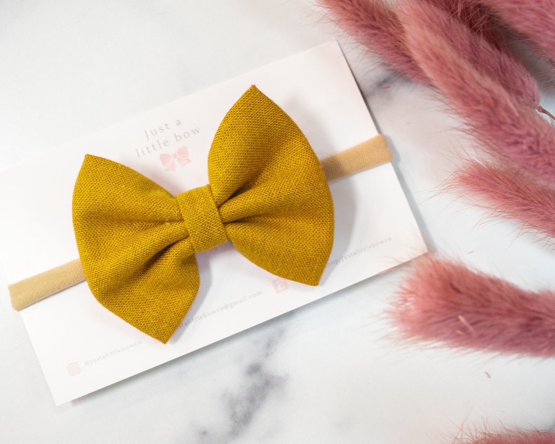 Cornflower Yellow Linen Bow | Yellow Linen Hair Bow | Simple Yellow ...