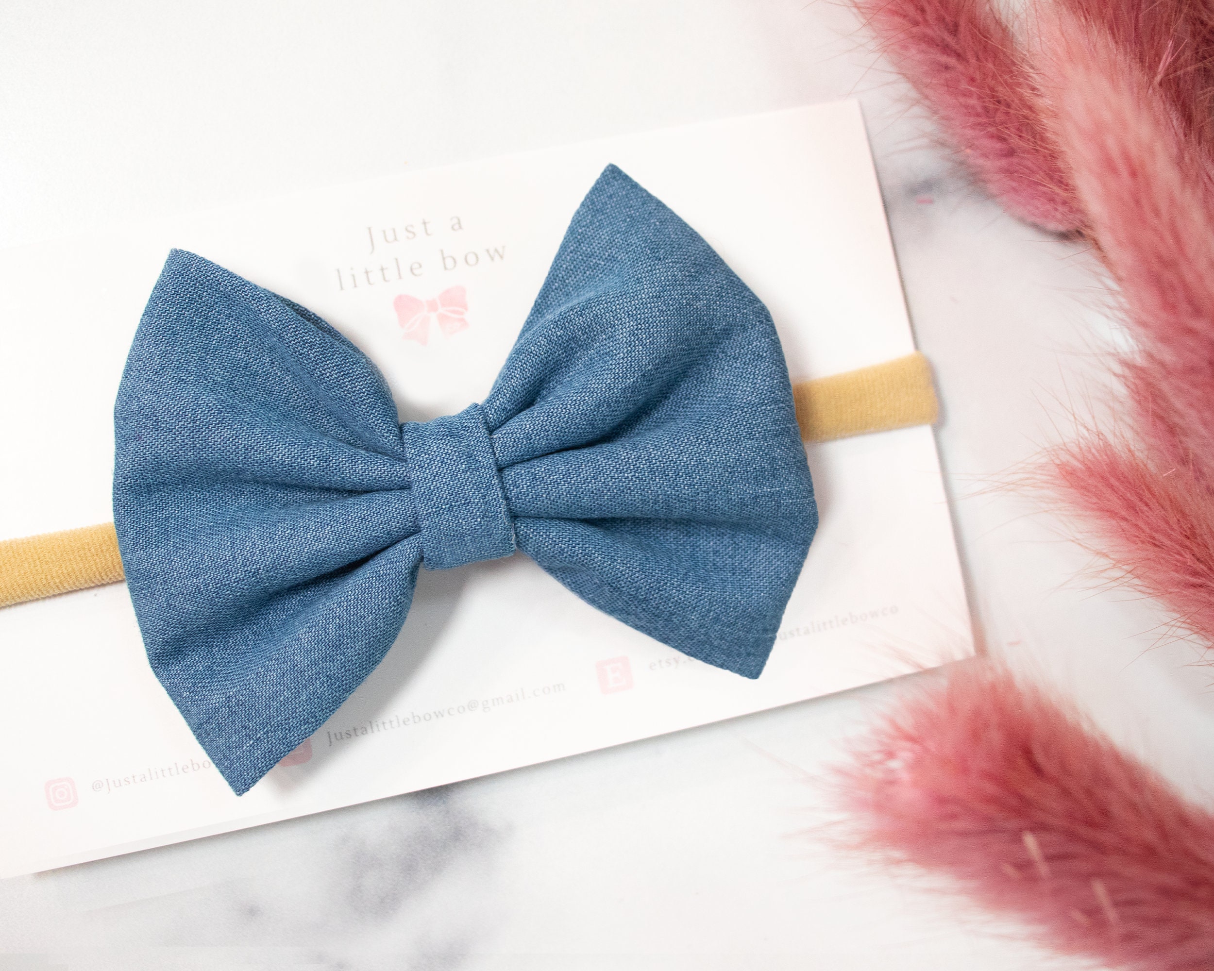 Denim Hair Bow | Little Girl Denim Hair Band Bow | Classic Jean Bow ...