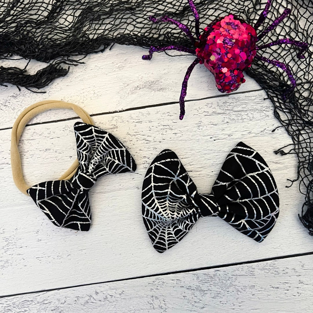 Holographic Spider Web Hair Bow | Halloween Hair Bow | Sparkle Spider ...