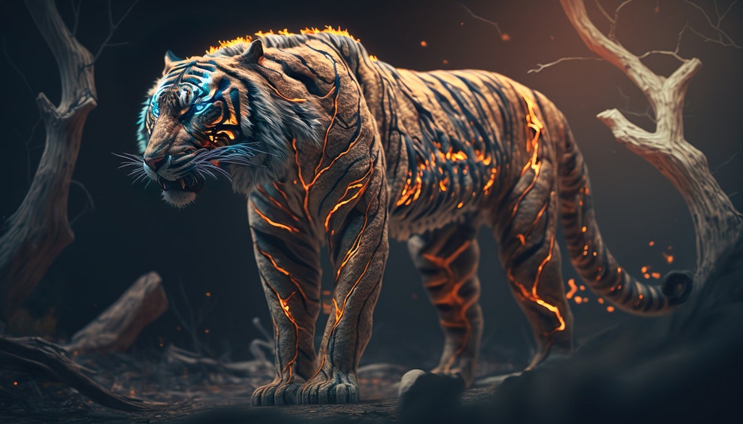 Digital Download Tiger Burning Down Forest Neon Surreal Artwork - Etsy