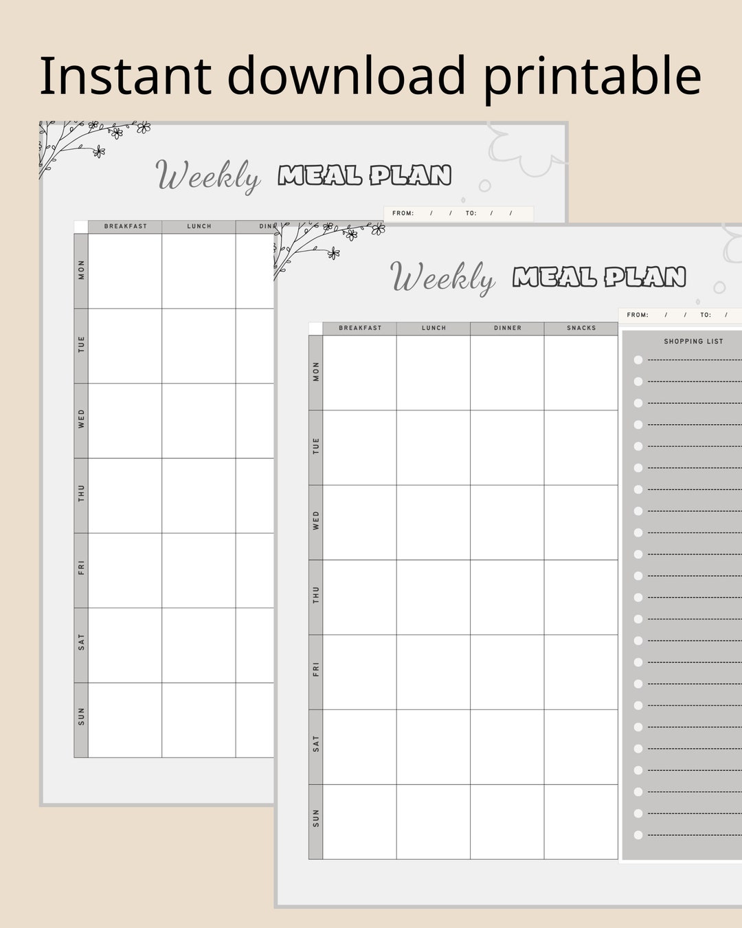 INSTANT DOWNLOAD PRINTABLE Weekly Meal Plan, Meal Planner Pdf ...