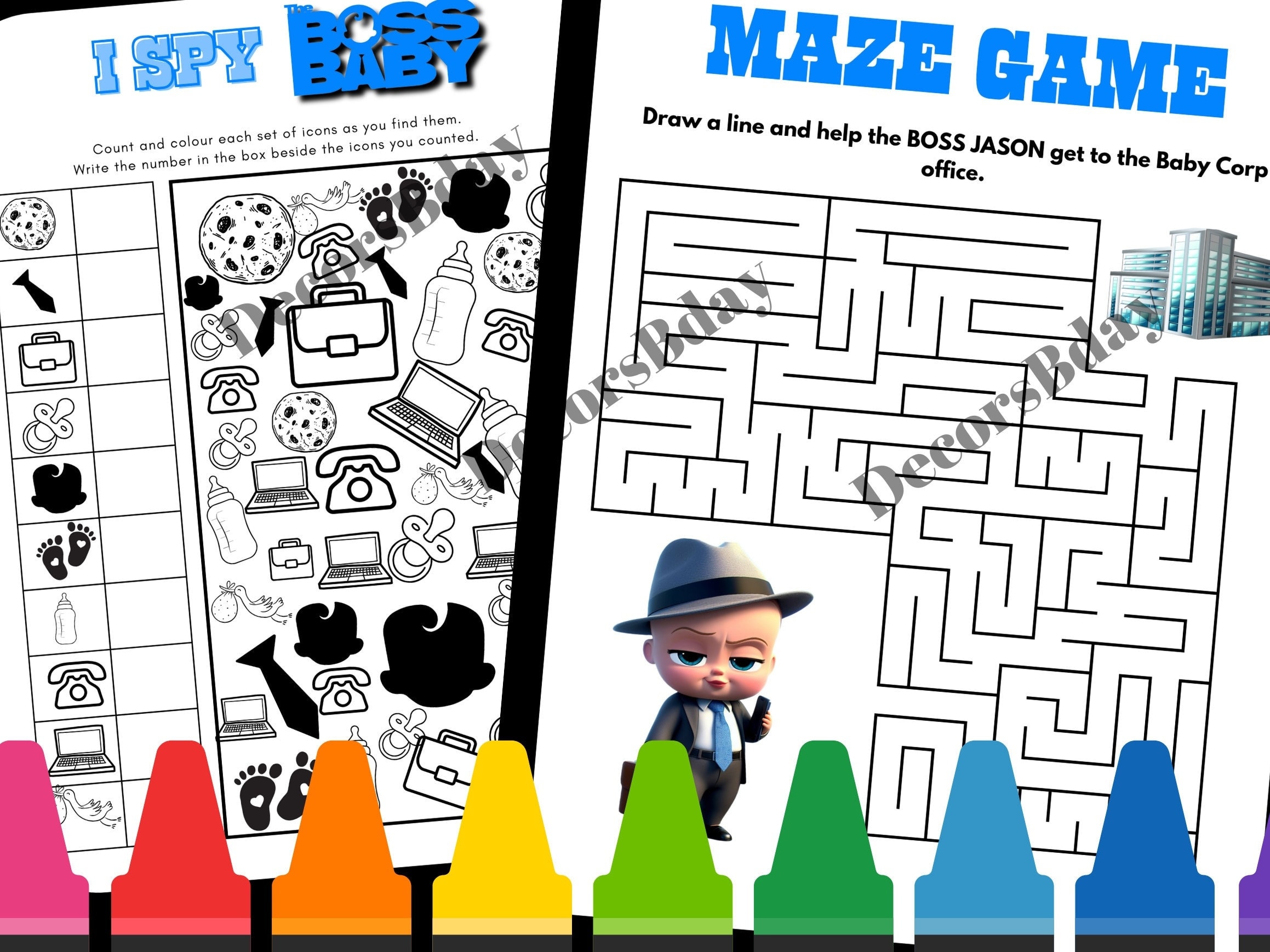 Boss Baby Custom Coloring Pages and Activity Sheet Instant Download ...